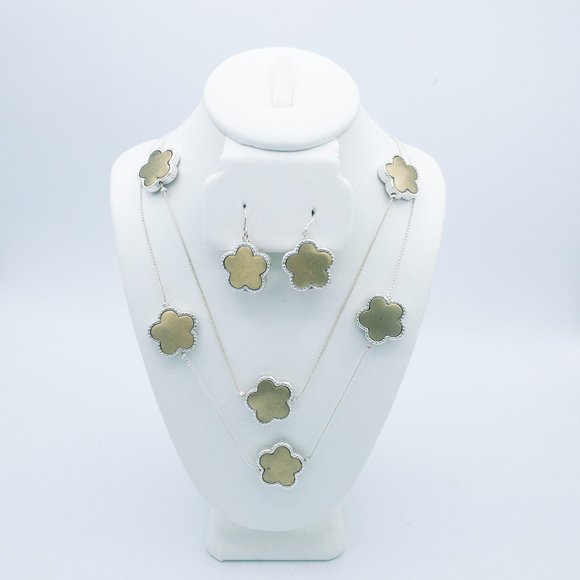 Yousi | Jewelry | Yousi Gold Silver Flower Necklace Earring Set Double ...